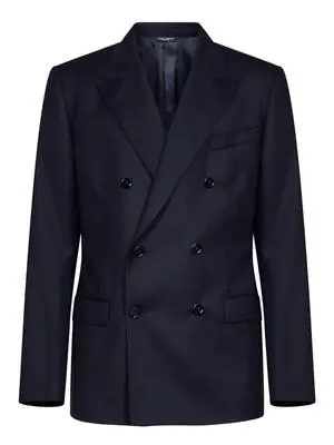 Dolce & Gabbana Blue Stretch Wool Martini Light Double-breasted Jacket - Multicolor