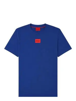 Hugo Cotton Logo Patch Crewneck T-shirt - Blue