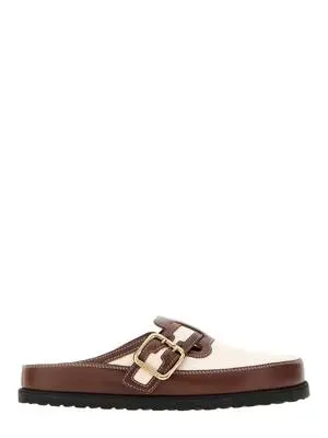BIRKENSTOCK Two-tone Leather And Canvas Boston Mules - Multicoloured