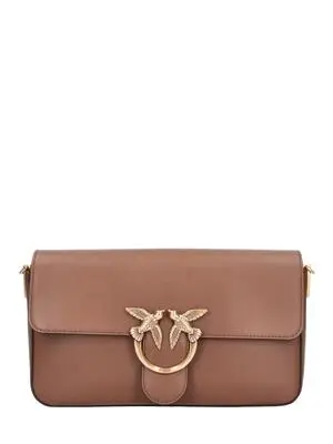 Pinko PINKO Leather Shoulder Bag With Bird Emblem Clasp Brown