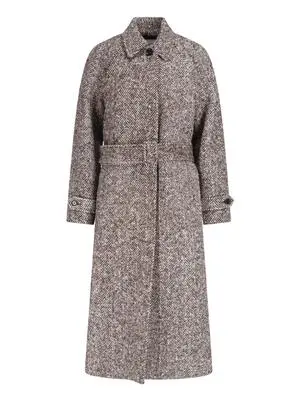 LARDINI Lardini Herringbone Wool Belted Long Coat