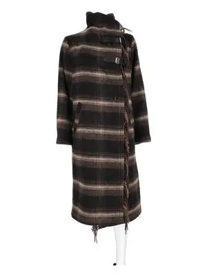 MARANT ETOILE Marant Étoile Plaid Long Sleeve Jacket With Fringe And Buckle Detail