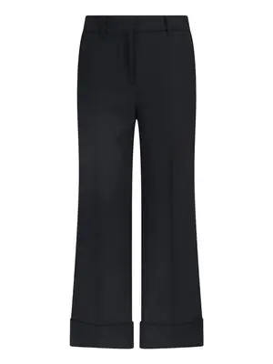 Incotex Tailored Wide-leg Cuff Hem Trousers - Black