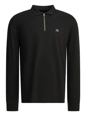 C.P. COMPANY C. P. Company Stretch Piquet Long Sleeve Zip Polo - Black