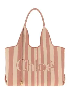 Chloé Striped Embroidered Canvas Shopping Handbag - Stripped