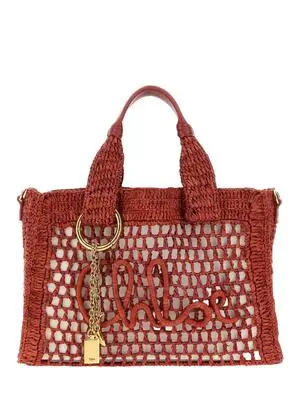 CHLOÉ Chloe Raffia Banana Shopping Handbag With Golden Metal Hardware