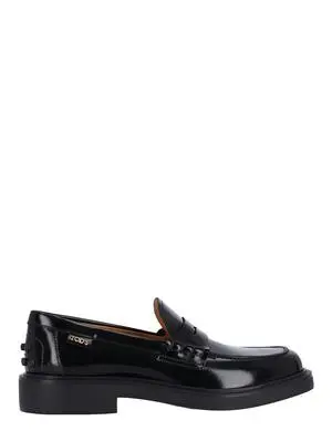 TOD'S Brushed Leather Platform Loafers - Black