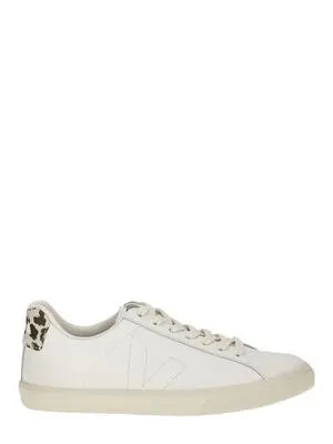 VEJA Veja Esplar Leather Low-Top Sneakers With Leopard Print Heel Detail White