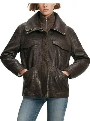 Veronica Beard Silversmith Leather Dickey Jacket - Espresso