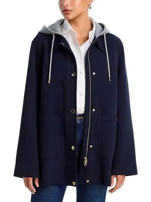 Veronica Beard Finn Hooded Cotton Blend Jacket - Navy