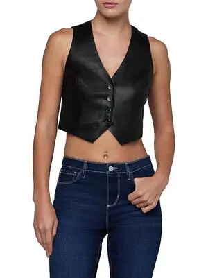 L'Agence Jianna Short Leather Vest - Black