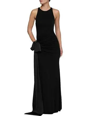 L'Agence Frost Shirred Racerback Gown With Bow Detail - Black