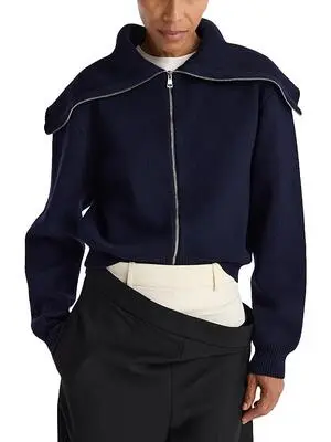 RÓHE Merino Wool Two Way Sailor Zip Cardigan Sweater - Navy