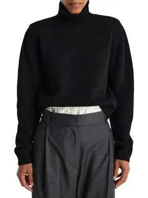 RÓHE Statement Shoulder Wool Cashmere Turtleneck Sweater - Black
