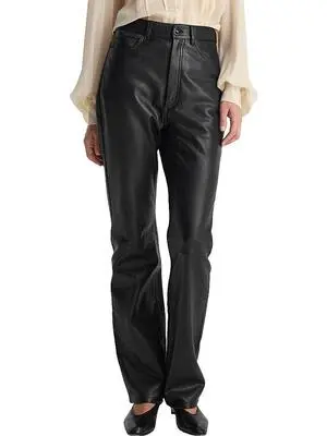 RÓHE High Waist Straight Leather Trousers - Black