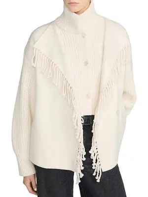 FRAME The Cropped Wool Fringed Coat - Ecru