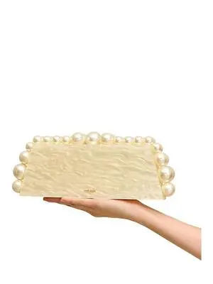 Cult Gaia Eos Lungo Beaded Trim Clutch Ivory