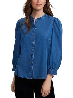 Foxcroft Helsa Cotton Puff Sleeve Denim Shirt - Medium Wash