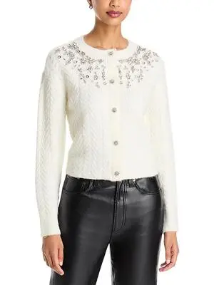 Generation Love Glenda Crystal Embellished Cable Knit Cardigan - Cream/clear