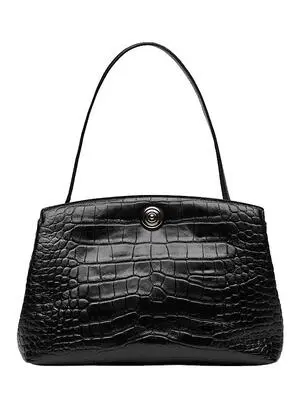LIFFNER Croc Embossed Leather Pushlock Pouch - Black