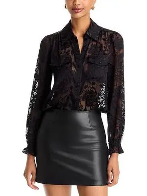 Generation Love Floral Burnout Blouse - Black