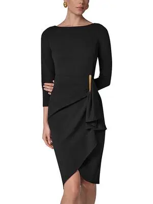 Donna Karan New York Cascade Ruffle Boat Neck Sheath Dress - Black