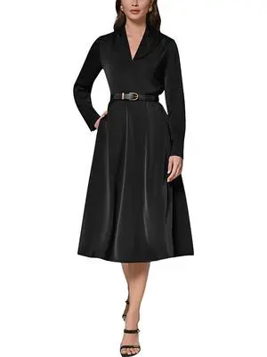 Donna Karan New York Satin A Line Belted Midi Dress - Black