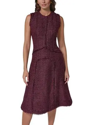 Donna Karan New York Textured Tweed A Line Midi Dress - Violet