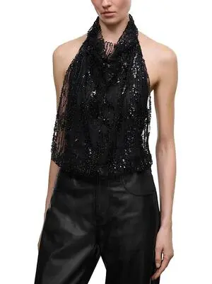 Staud Monay Embellished Halter Bodysuit - Black