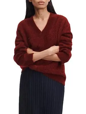 Rag & Bone Jada Brushed Cashmere V Neck Sweater - Pomegranate