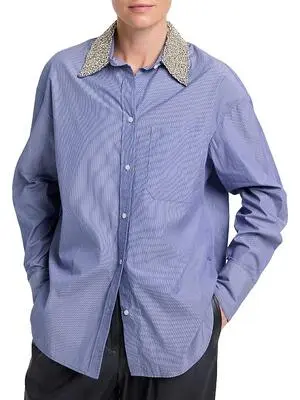 TWP Big Joe Embellished Collar Cotton Shirt - Midnight/white