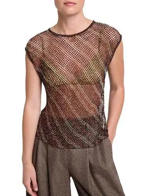 TWP Beaded Net Mesh Top - Sable/chicory Coffee
