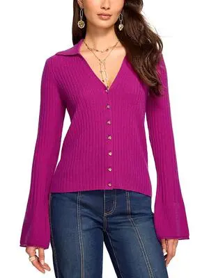Ramy Brook Cathy Cashmere Collared Cardigan - Raspberry