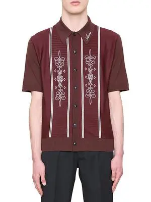 Amiri Paneled Knit Short Sleeve Shirt - Brick