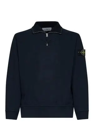 Stone Island Blue Brushed Organic Cotton Half-zip Sweatshirt - Multicolor