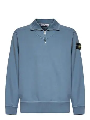 Stone Island Steel Blue Brushed Organic Cotton Half-zip Sweatshirt - Multicolor