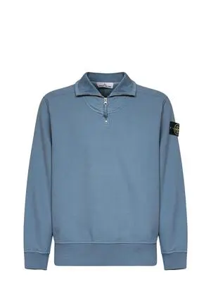 Stone Island Steel Blue Brushed Organic Cotton Half-zip Sweatshirt - Multicolor