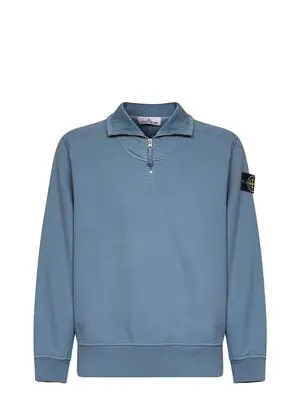 Stone Island Steel Blue Brushed Organic Cotton Half-zip Sweatshirt - Multicolor