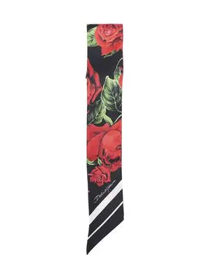 Dolce & Gabbana Black Rose-print Silk Twill 6x100 Bandeau - Multicolor
