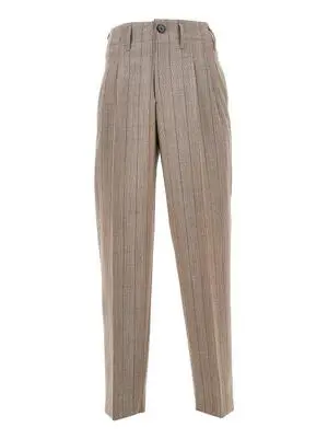 AMI Paris Mouliné Virgin Wool Pants With Double Dart And Striped Motif - Brown