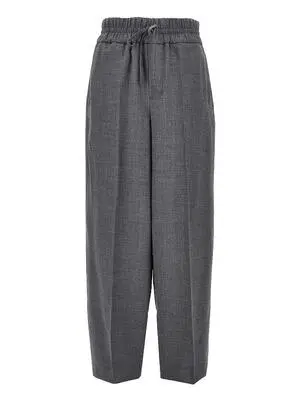 AMI AMI PARIS Wide Leg Wool Trousers With Drawstring Waist
