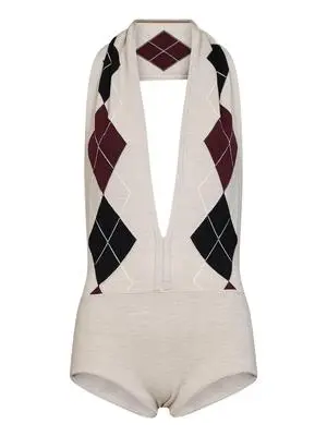 MUGLER Argyle Virgin Wool Knit Bodysuit - Multicolor