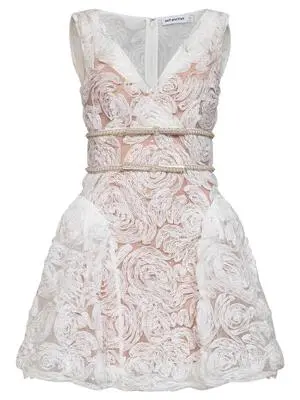 SELF-PORTRAIT White Sequin Tulle And Lace Mini Dress - Multicolor