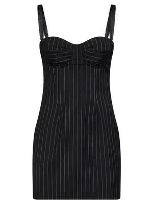 Dolce & Gabbana Black Pinstriped Wool Bustier Mini Dress - Multicolor