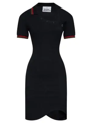 VIVIENNE WESTWOOD Black Cotton Piqué Asymmetric Polo Mini Dress - Multicolor