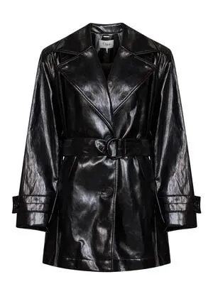 Chloé Black Shiny Coated Viscose Belted Trench Coat - Multicolor