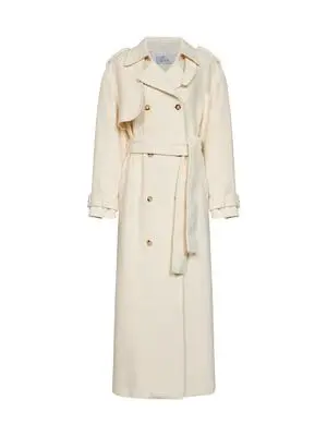 Giuseppe Di Morabito Milk Bouclé Long Double-breasted Belted Trench Coat - Multicolor