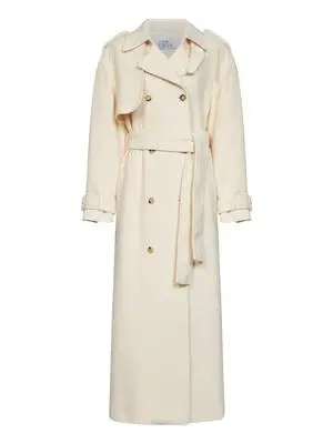 Giuseppe Di Morabito Milk Bouclé Long Double-breasted Belted Trench Coat - Multicolor