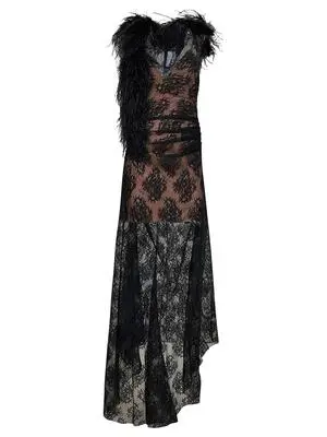 Giuseppe Di Morabito Black Lace Dress With Feather Trim - Multicolor
