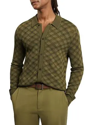 TED BAKER LONDON Kearl Long Sleeve Geometric Stitch Sweater Polo